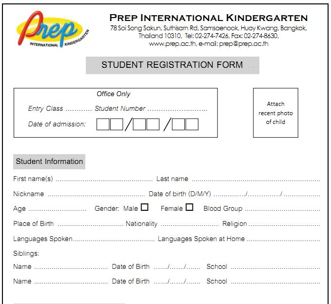 Student Registration Form - Prep International Kindergarten